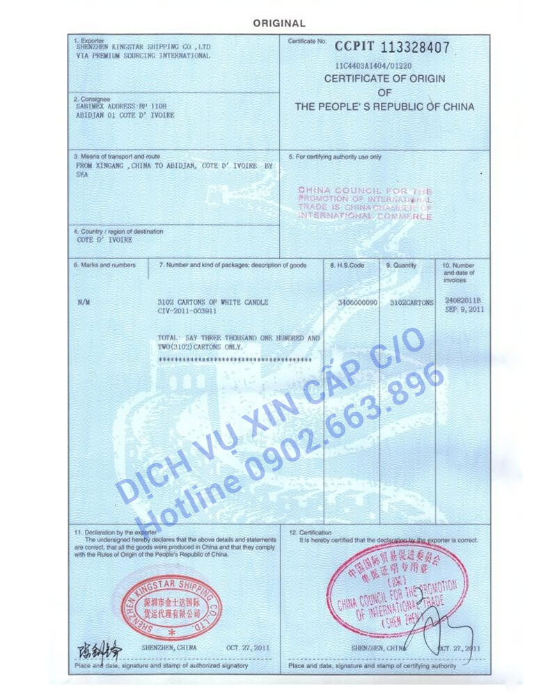 Dịch Vụ Xin Cấp C/O Giấy Chứng Nhận Xuất Xứ Hàng Hoá